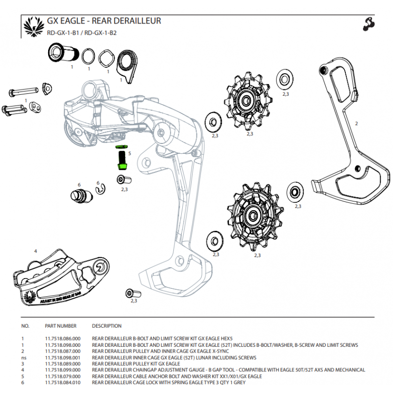 SRAM XX1/X01/GX Eagle Rear derailleur cable anchor assembly with stainless steel bolt - 11.7518 ...